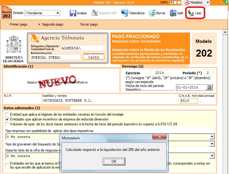 ¿De dónde lee los datos el segundo pago del Modelo 202? – Microdata