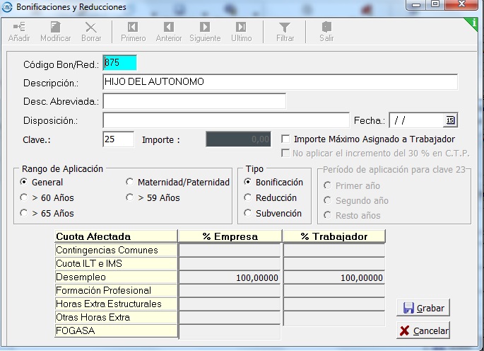 Configuración de trabajador hijo de autónomo en MsNomina